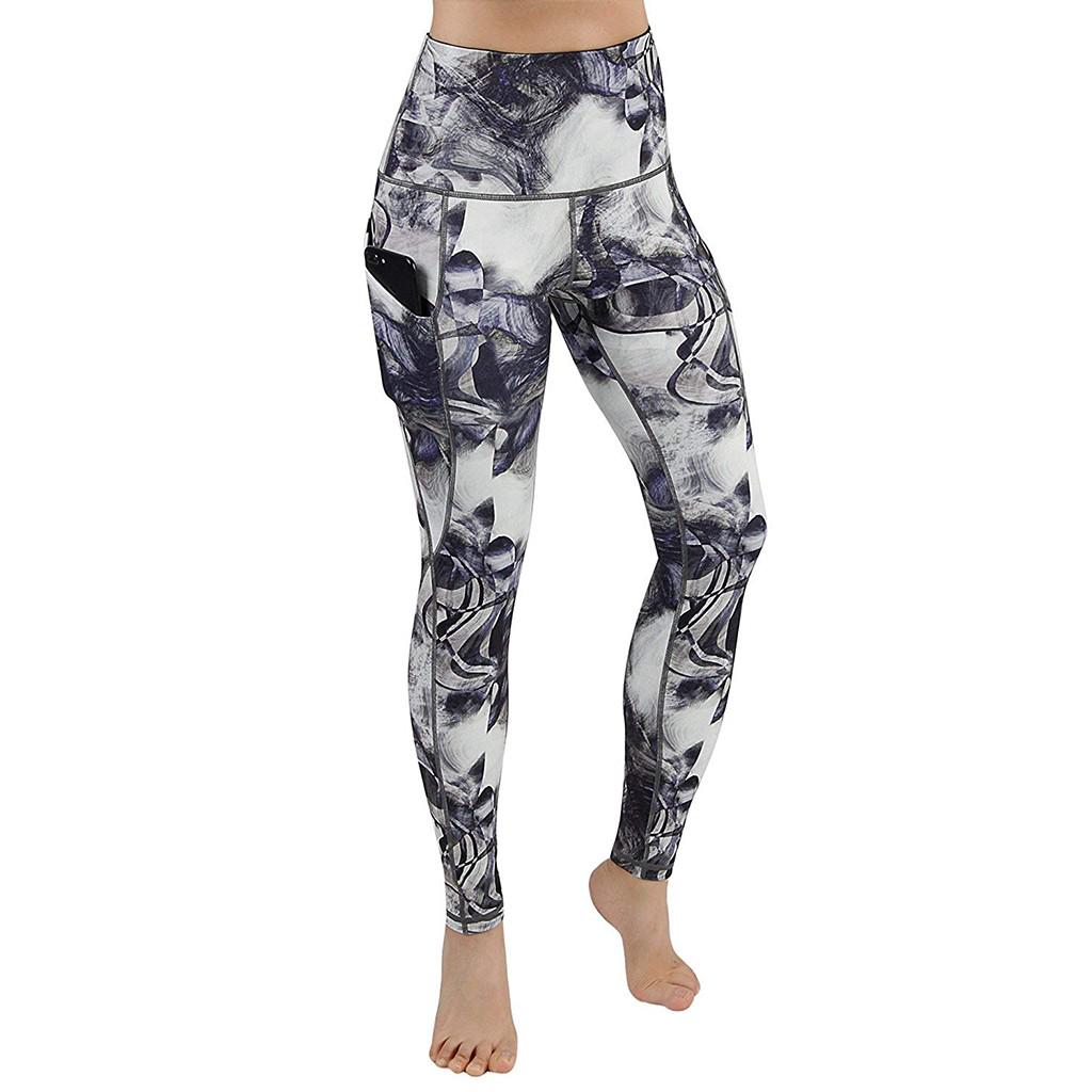 Women's High Waist Pocket Print Yoga Pants Tummy Control Running ...