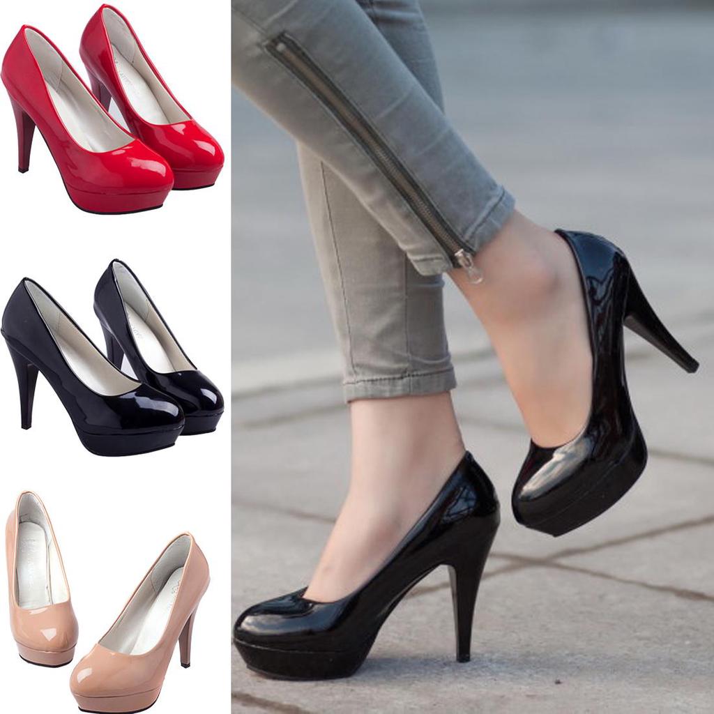 Buy 35-42 Fashion Womens Platform Pumps Round Toe Stiletto High Heel ...