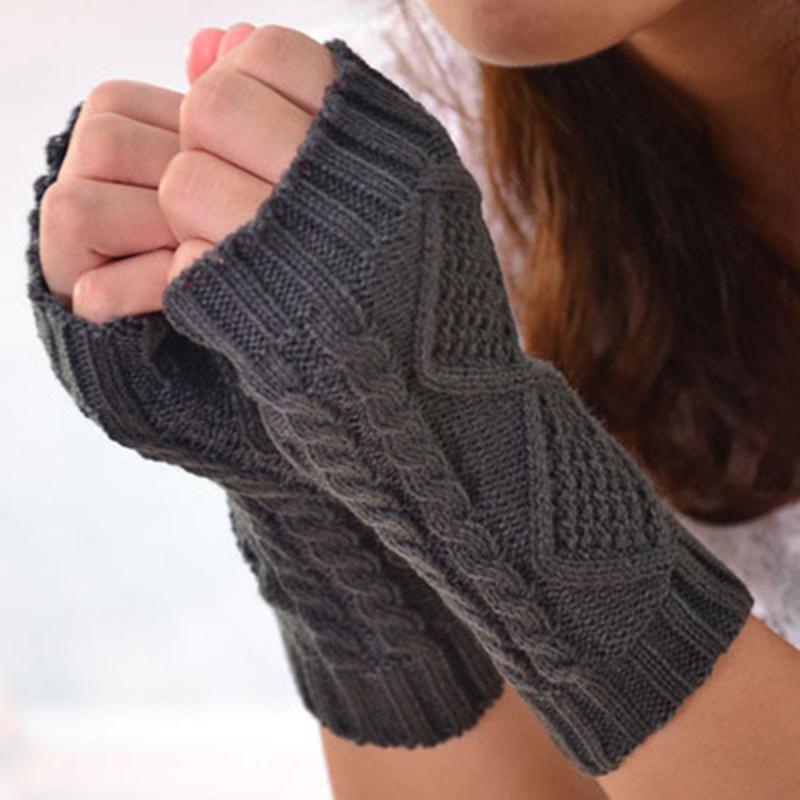 Buy Winter Women Fashion Knitted Arm Fingerless Gloves Soft Warm ...