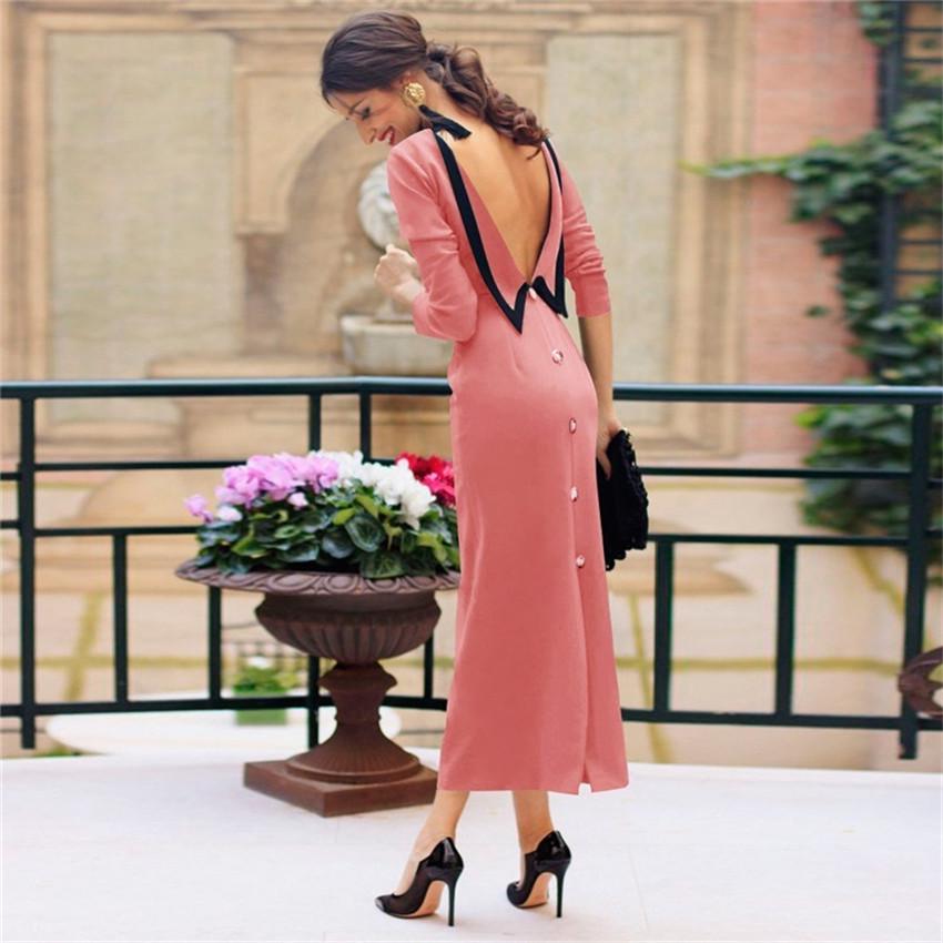 Buy Open Back Button Dresses Split Fork Bow Evening Dress Retro Fashion ...