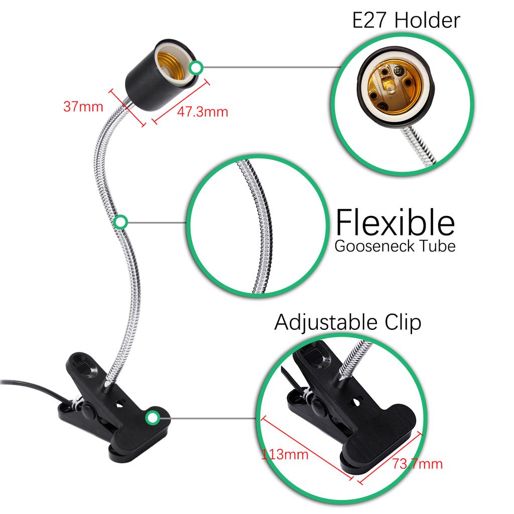 40cm E27 Flexible Clip on Dimming Switch LED Light Lamp Bulb Holder ...