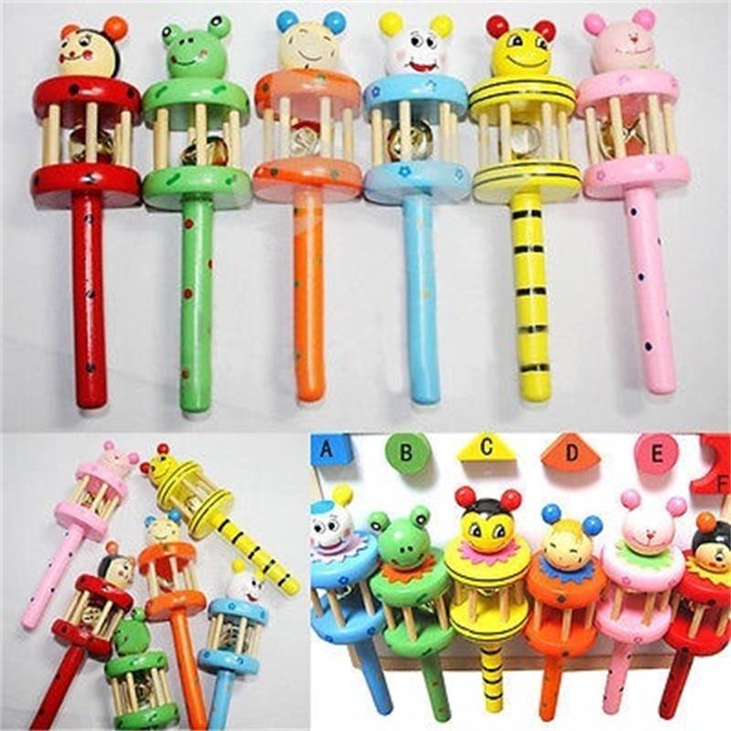 Buy Cute Animal Design Wooden Toy Baby Toddler Kid Jingle Handbell Ring ...