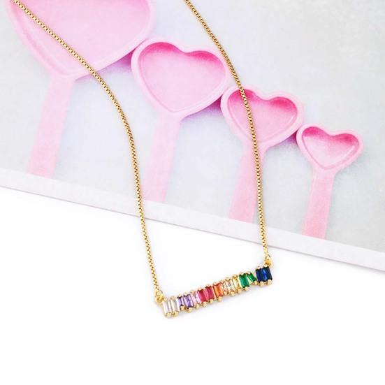 Women Rainbow Cubic Zirconia Bar Geometric Pendant Chain Necklace ...