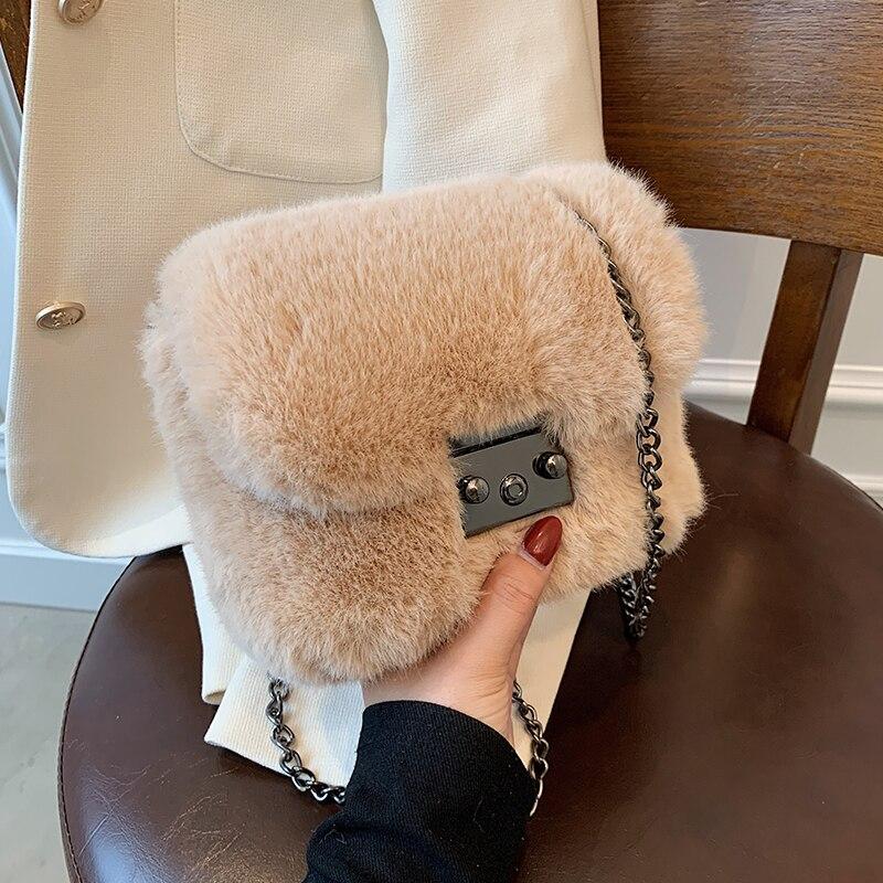 Buy Faux Fur Flap Crossbody Bag Winter New High-quality Soft Plush ...