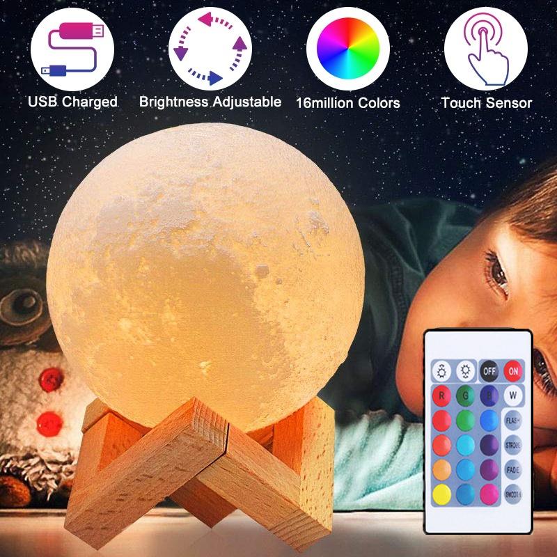 3D USB LED Moon Night Light Romantic Dimmable Colorful Changing Touch Switch Lamp uygun fiyatlı ...