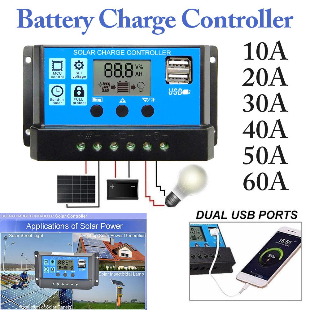 Buy 60A/50A/40A/30A/20A/10A 12V 24V Auto Solar Charge Controller PWM Controllers LCD Dual USB 5V ...