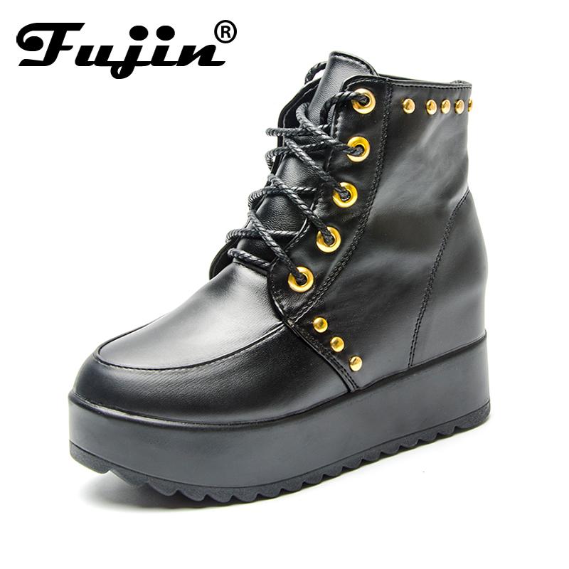 Buy Fujin Autumn Winter Wedges Platform Shoes Fashion Lace Up Black ...