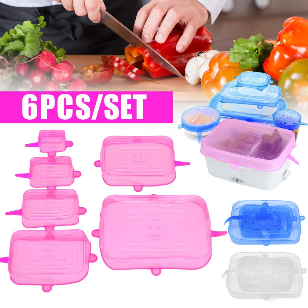 Buy 6Pcs Food Grade Silicone Stretch Lids Leak-proof Reusable Food ...