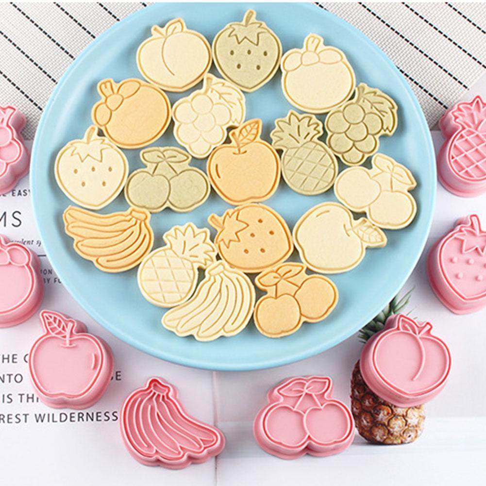 Buy 8 Pcs/set Cartoon Fruit Biscuit Mold 3D Plastic Pressable Kitchen ...