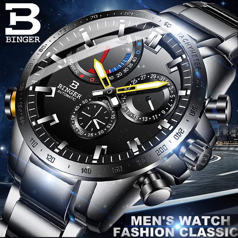 Buy BINGER Men Automatic Mechanical Watch Sapphire Waterproof Energy ...