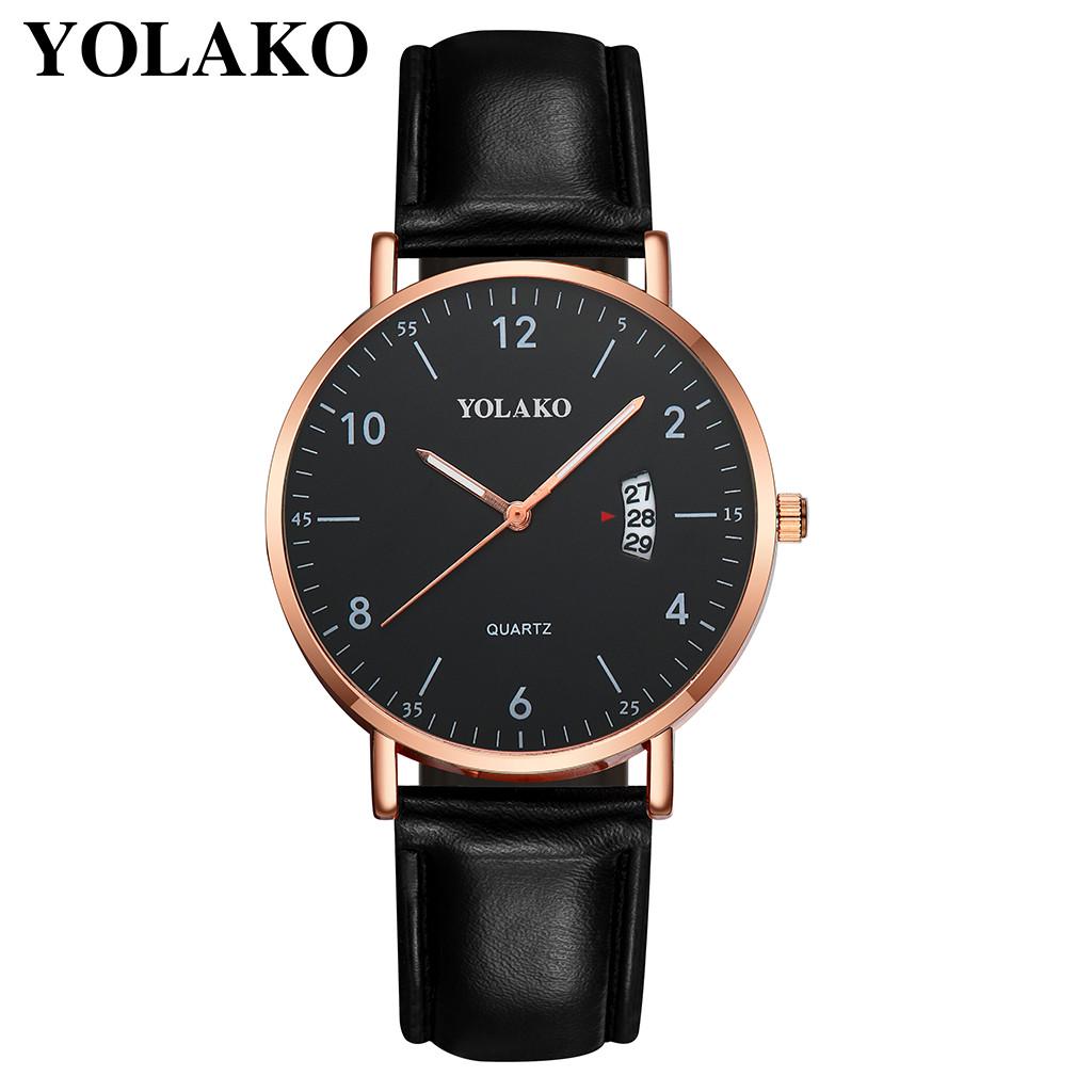 Buy YOLAKO Fashion Business Simple Dial Belt Calendar Men's Quartz ...