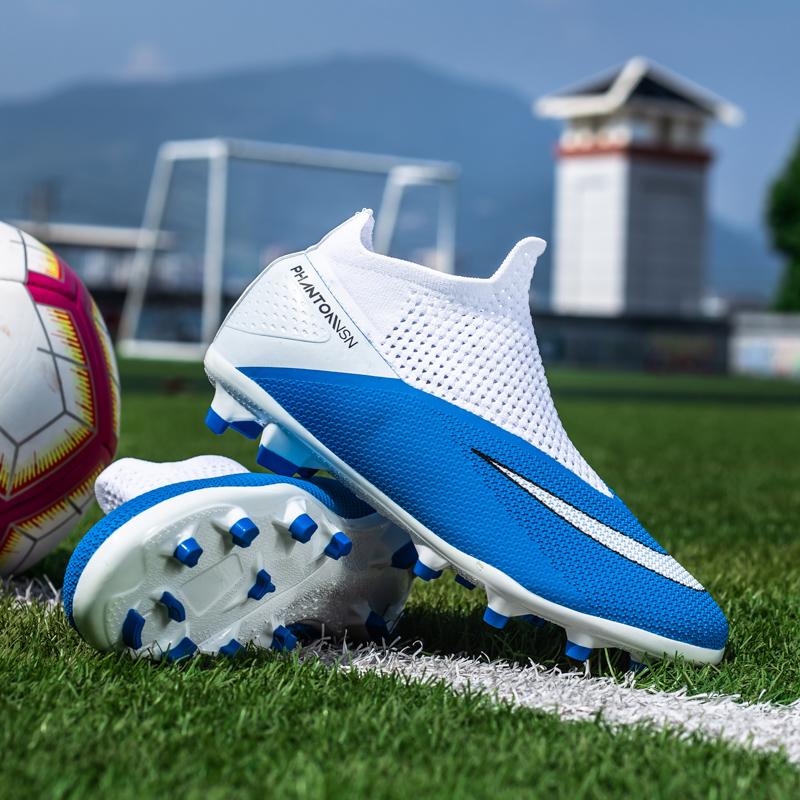 Buy High Ankle Soccer Shoes Outdoor Non-Slip Football Boots Kids Boys ...