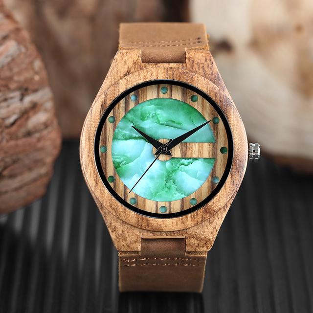 Buy Wood Watch Wooden Watch Unique Marble Dial Quartz Watch Men's ...