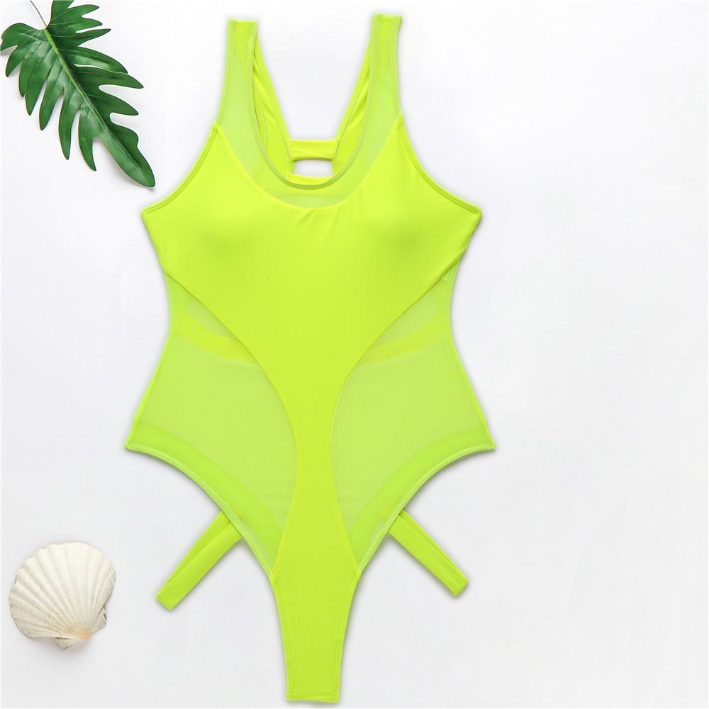 Buy Women's Sexy One-Piece High Cut Neon Color Cutout Swimwsuit ...