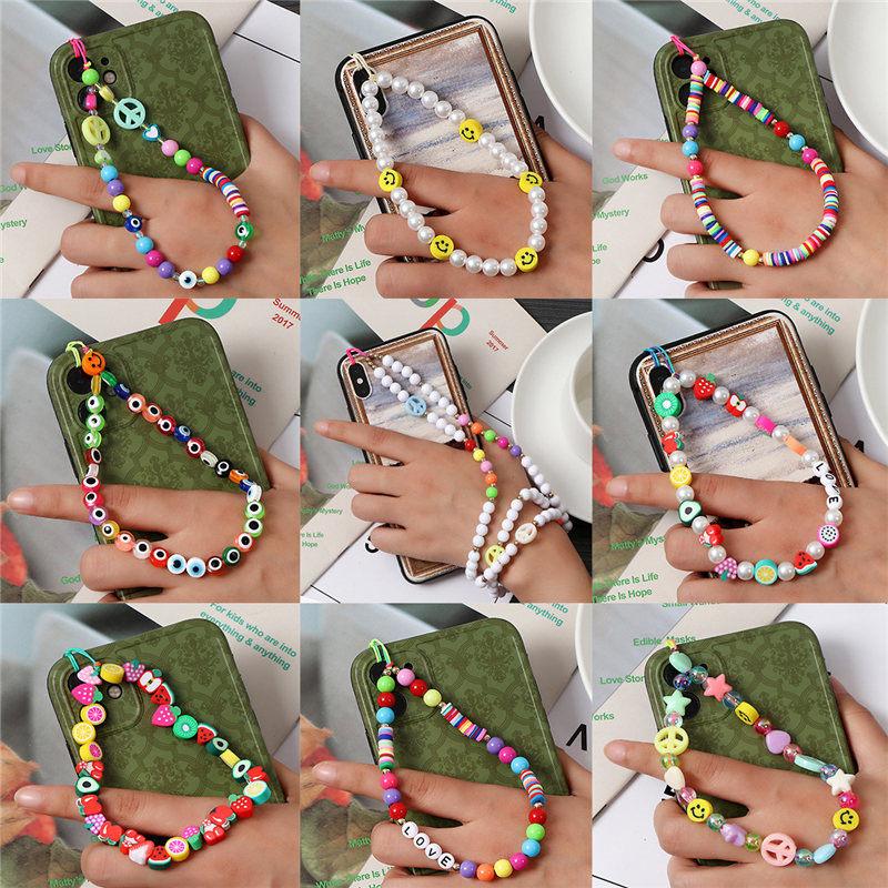Buy 2021 Colorful Acrylic Bead Smile Mobile Phone Chain CellPhone Strap ...