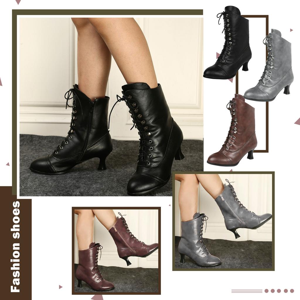 Bottes pour femmes Hiver et Automne Lacets courts En cuir Fermeture à ...