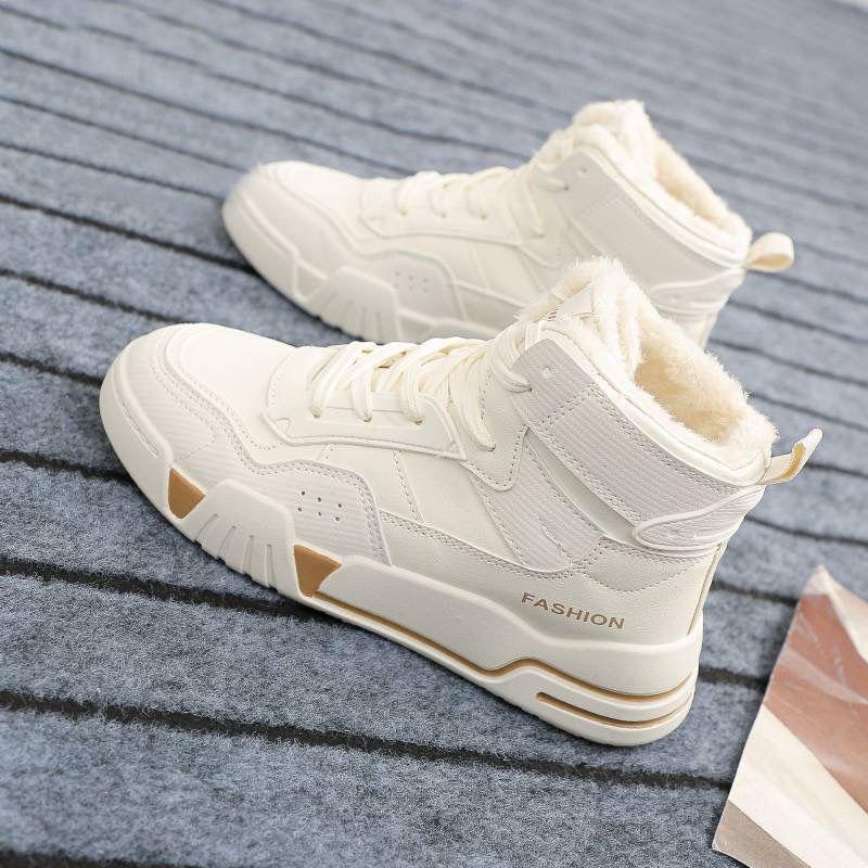 Winter plush thickened high top small white shoes women's flat shoes ...