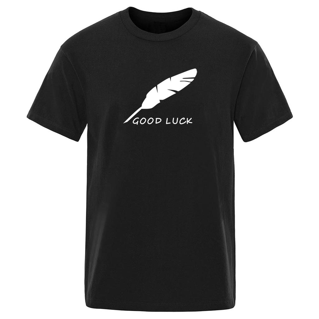 Cheap Men Good Luck Feather Simple Print T-Shirt 2023 Summer Mens Short ...