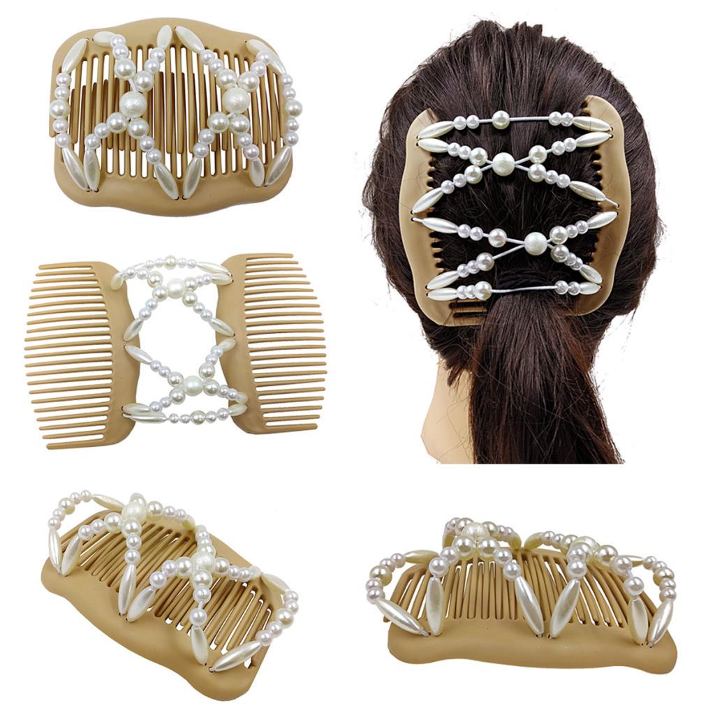 Pearls Magic Elastic Hair Clips Stretchy Double Comb for Women Lady ...