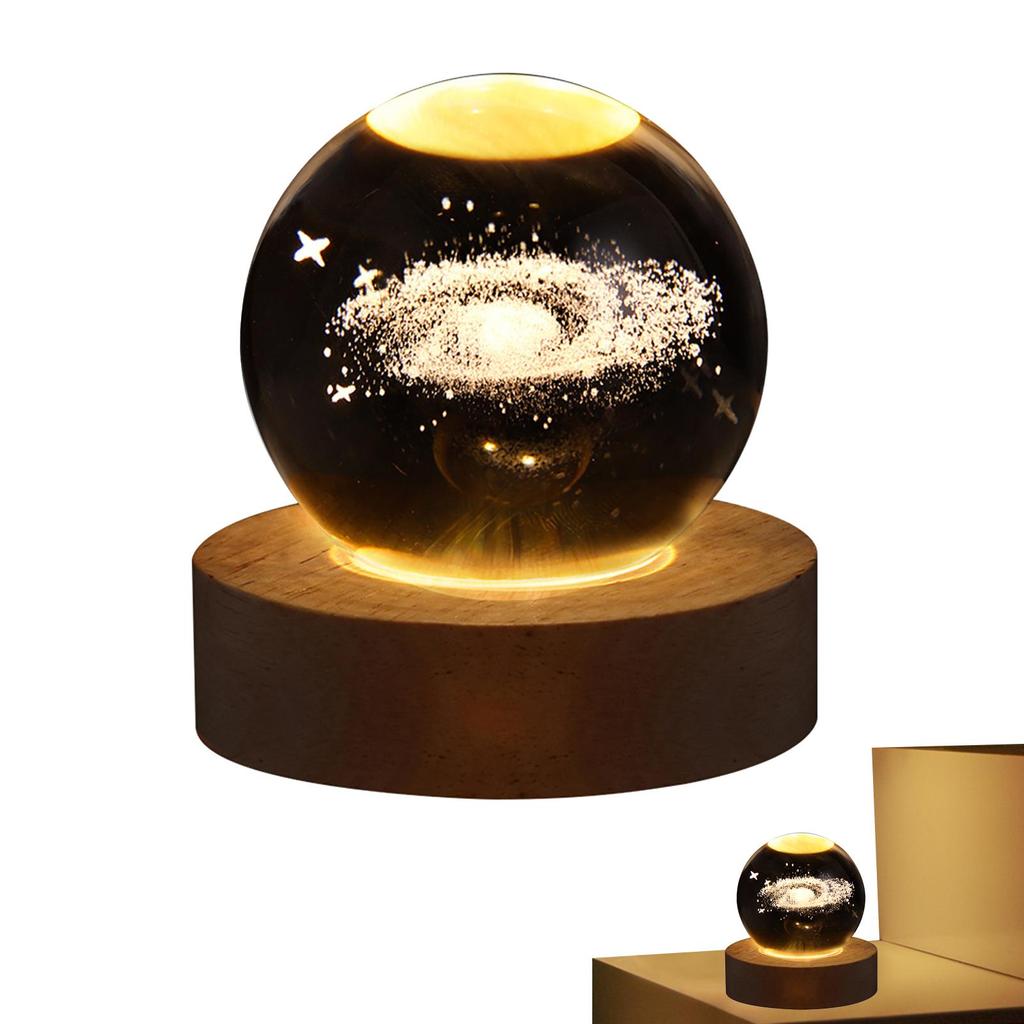 Buy 3D Crystal Ball Night Light | Globe Table Lamp with Wood Base ...