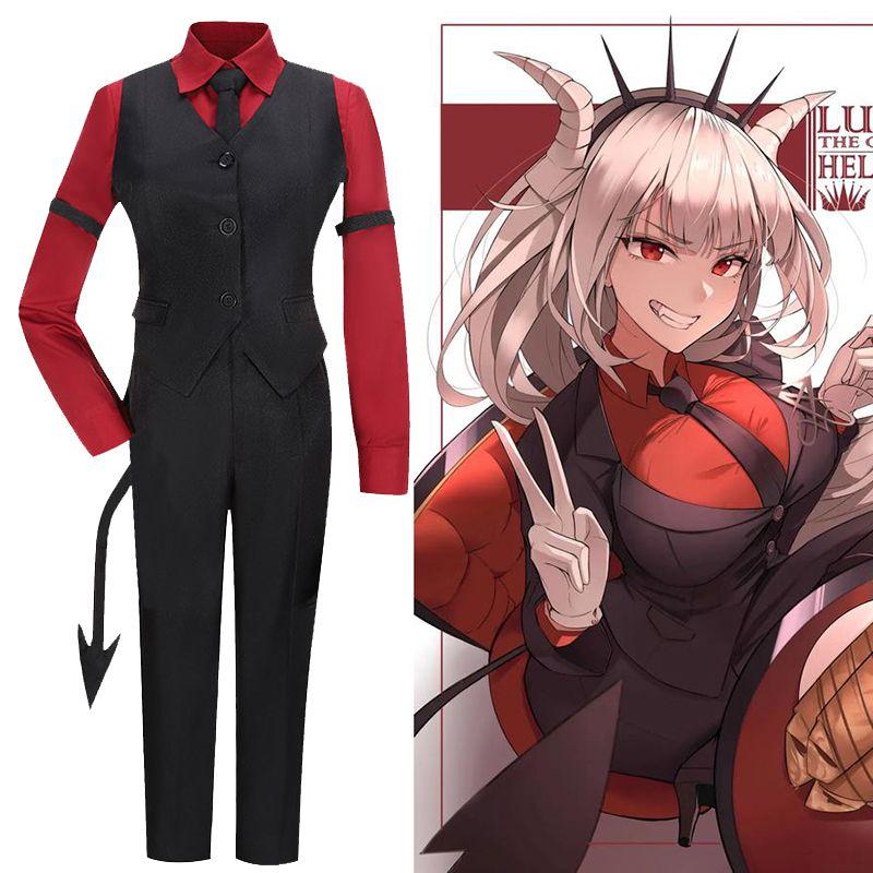 Helltaker Cerberus Cosplay Costume women's burgundy red suit cos dress ...
