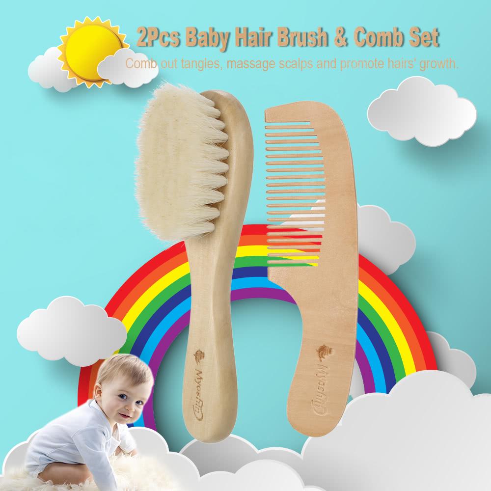 Buy Hair Brush Comb Set Newborn Hairbrush Kit Infant Comb Soft Wool ...