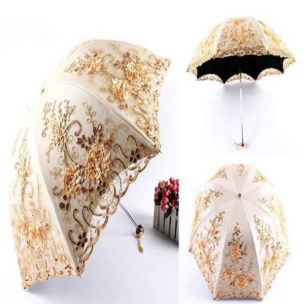 Buy Ladies Parasol Sun Shade Lace Embroidered 2 Folding Umbrella Anti ...