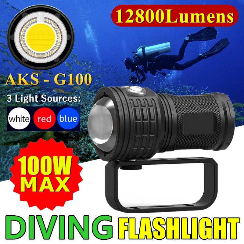 Buy 12800LM AKS-G100 Ultra Bright Professional LED Diving Flashlight ...
