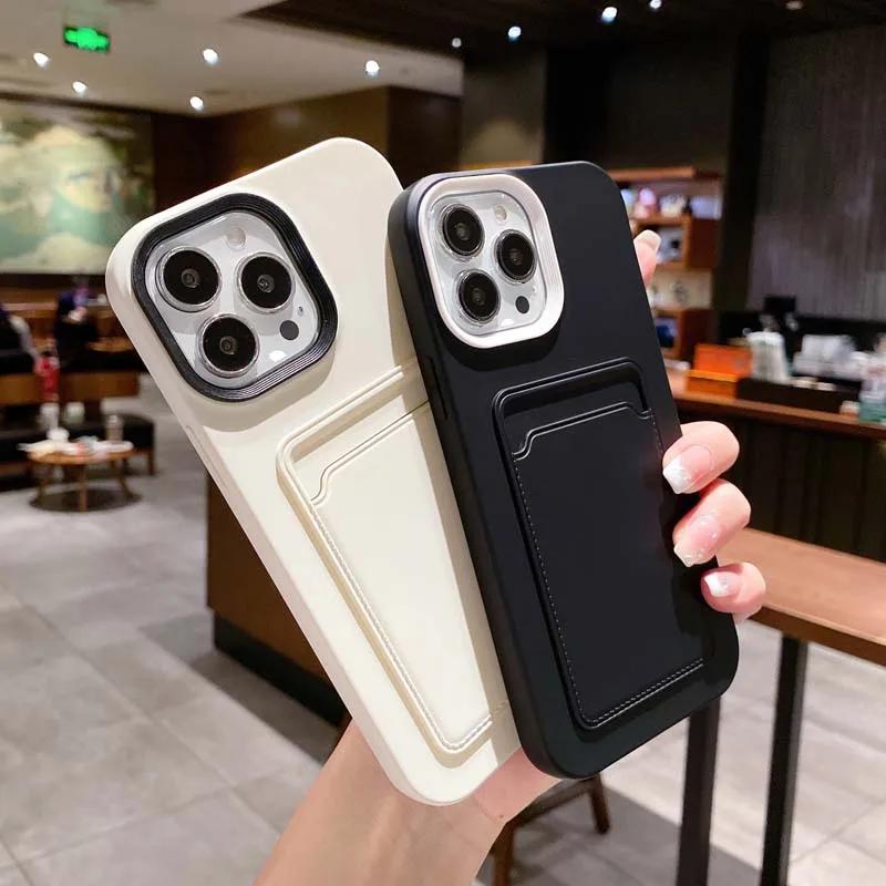 Cheap Luxury Soft Silicon Card Pouch Phone Case for iPhone 14 15 13 12 ...