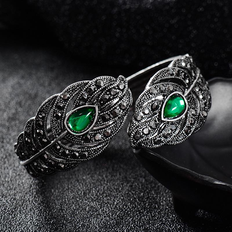 Vintage Jewelry Silver Color Feather Green Stone Punk Rock Rings For ...