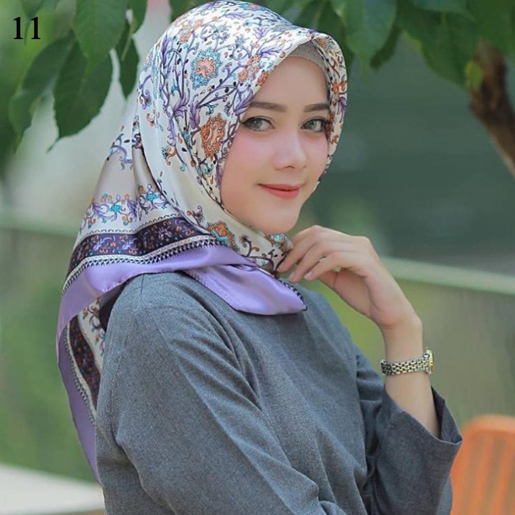 Women Print Satin Square Head Scarves Shawls 90*90cm Bandana Large ...