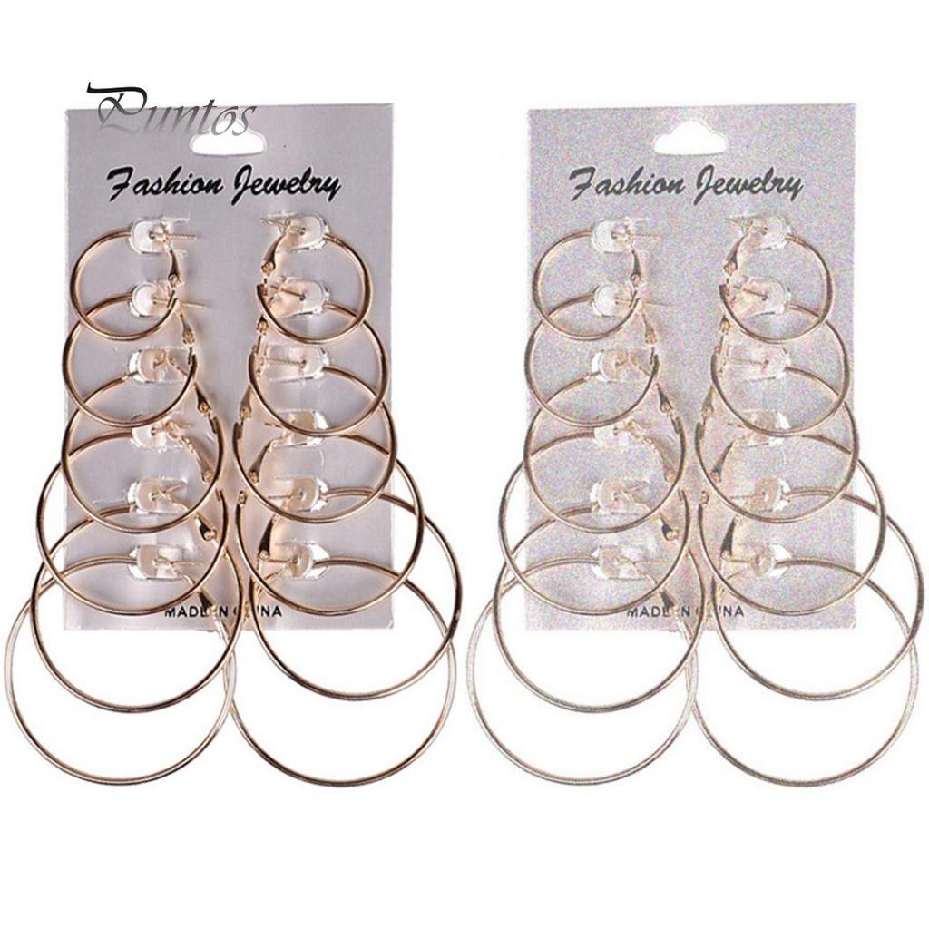 Buy Beauty Earrings 6Pcs/Set Fashion Unisex Metal Geometric Hoop ...