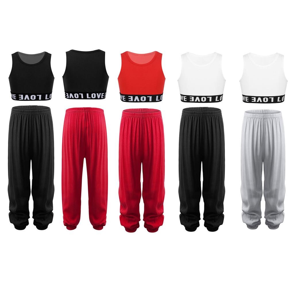 Cheap Kids Girls Dance Outfits Set Cropped Tank Top Loose Harem Pants ...