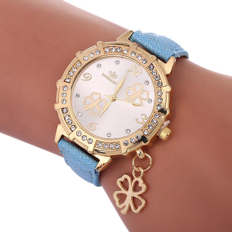 Buy Leather Chain Watch Clover Pattern Women's Watch Belt Watch Women ...