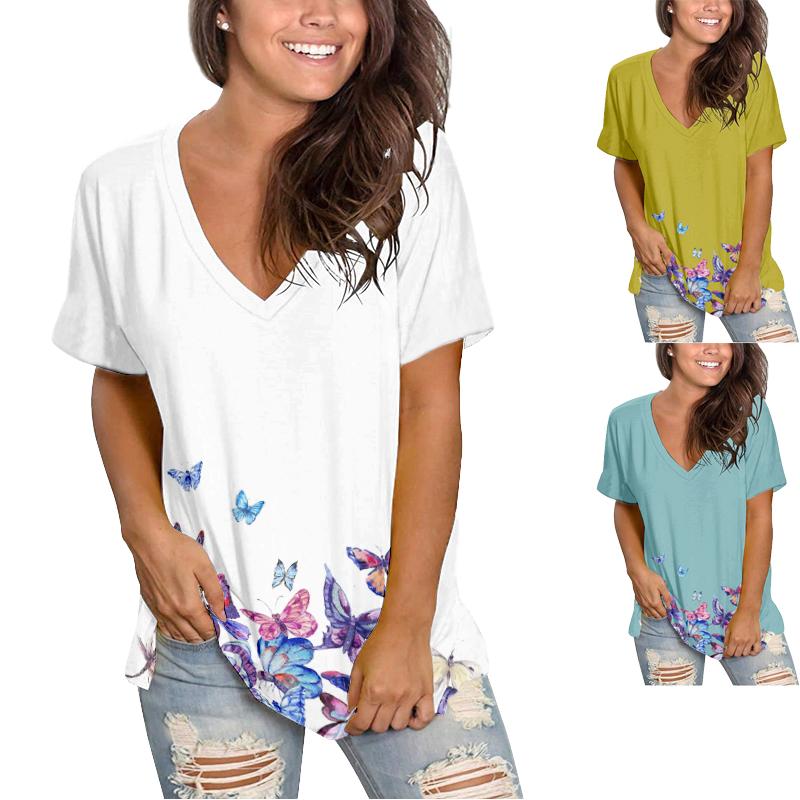 Cheap Women Solid Butterfly Print Summer Leisure Upgrade Peach-shaped V-neck Sleeveless Tops ...