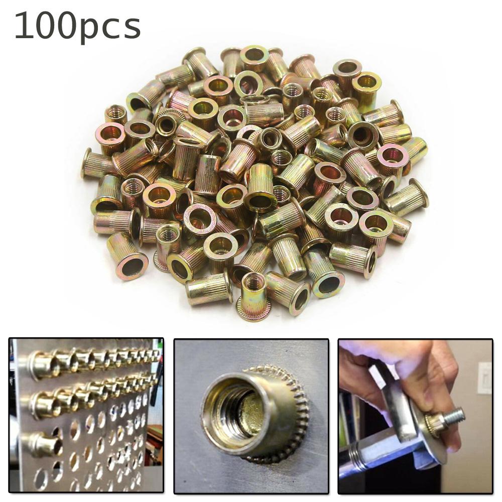 Buy 100x M6*15 Galvanized Carbon Steel Rivet Nut Flat Head Thread ...