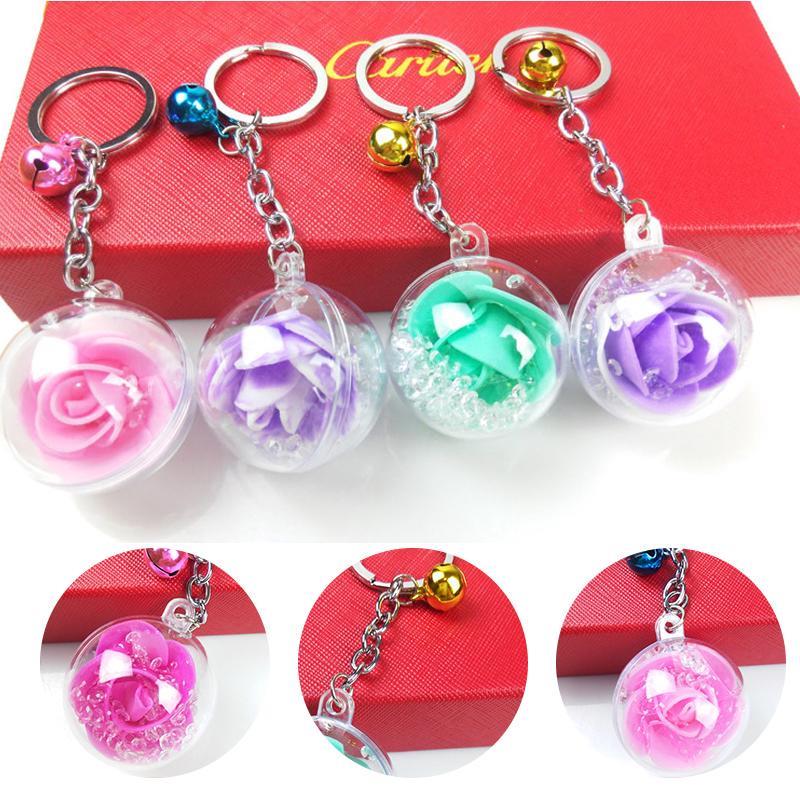 Buy Fashion Flower Pendant Rose Key Chain Key Ring Bells Metal at ...