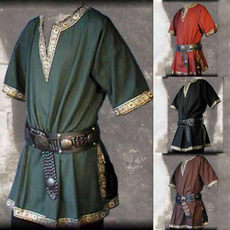 Buy Men Fashion Medieval Tunic Brocade Braided Renaissance Shirt Casual ...