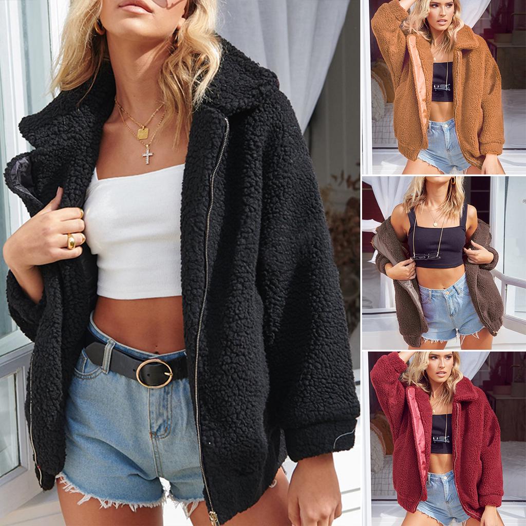 Buy Women Black Warm Clothes Winter Ladies Lapel Collar Long Sleeve ...