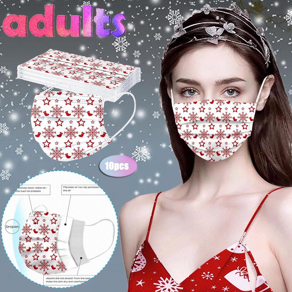 Adult Mask Snowflake Christmas Disposable Face Mask Industrial 3Ply ...