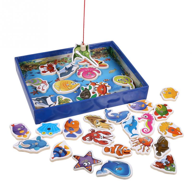 Buy 32Pcs/Set Wooden Magnetic Fishing Rod Toy Fun Game For Kid Children ...