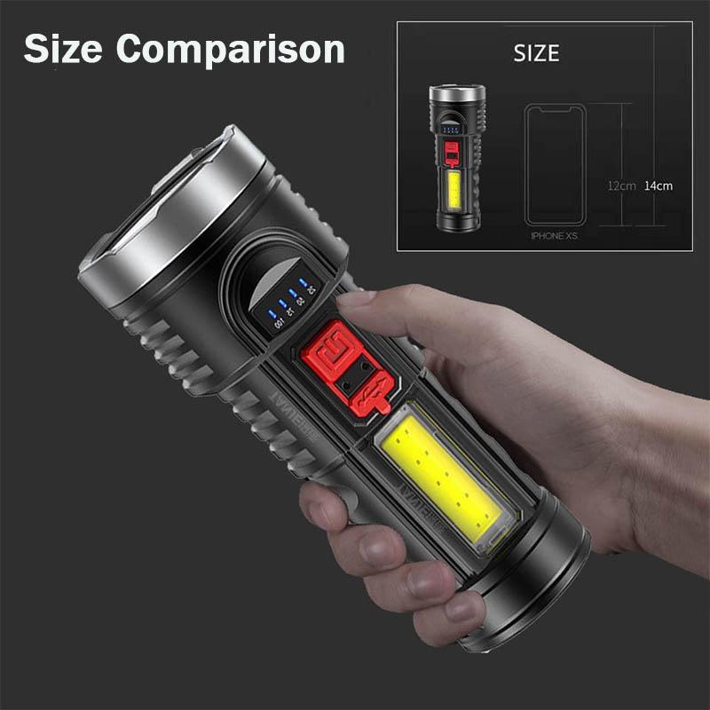 Buy LED Flashlight 6 LED Wick Super Bright Light USB Recharge COB Side ...