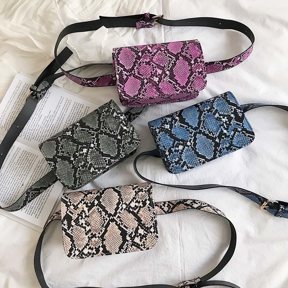 Buy Snake Print Flap Waist Bags Women Small Leather Serpentine Fanny ...