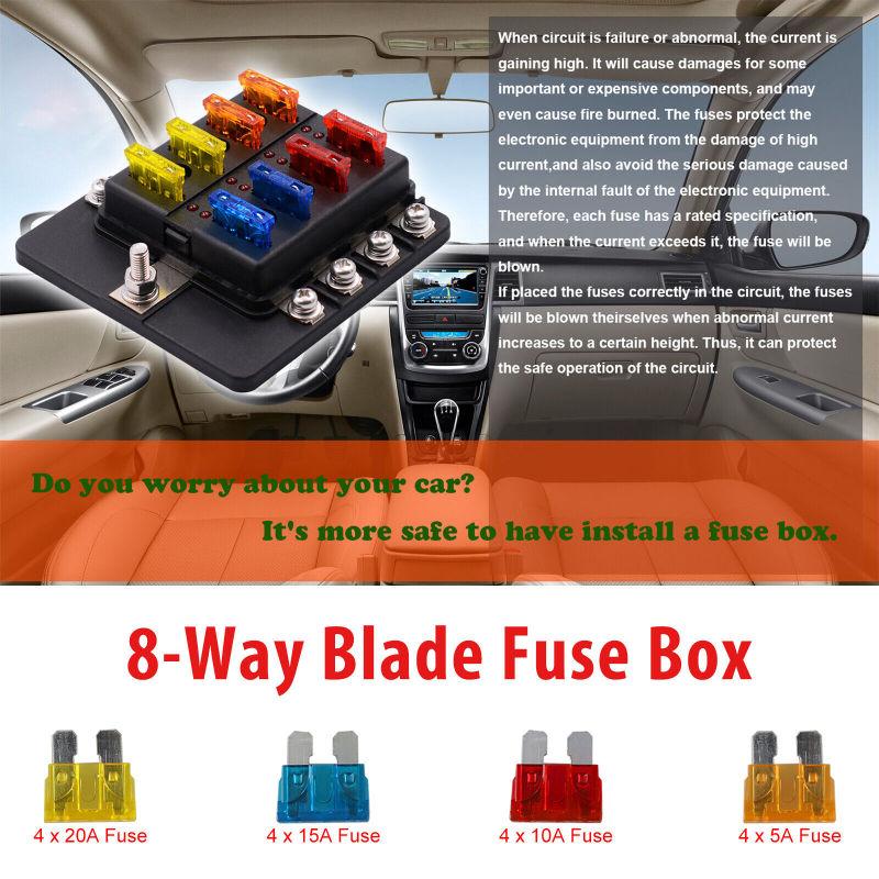 Buy 8 Way Blade Fuse Box Block Holder With Led Indicator Light Multi ...