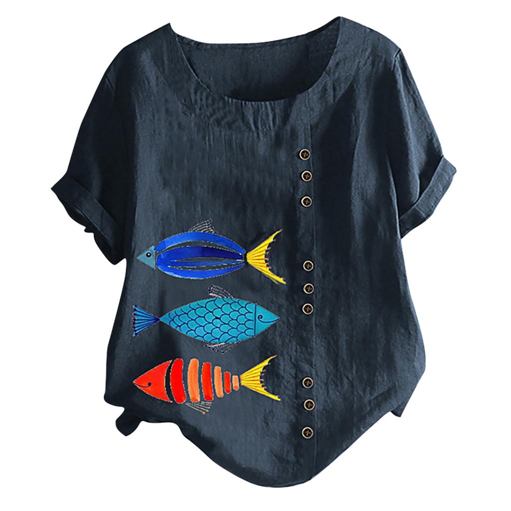 Buy Jonathan Women Fashion Loose Plus Size Fish PrintedShort Sleeve ...