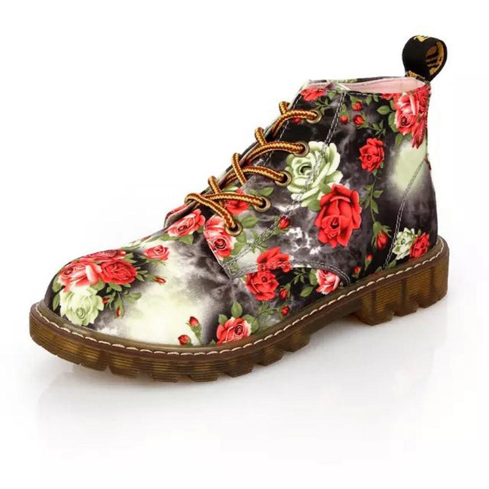 Buy Women Ladies Soft Flat Ankle Floral Print Shoes Female Lace-Up ...