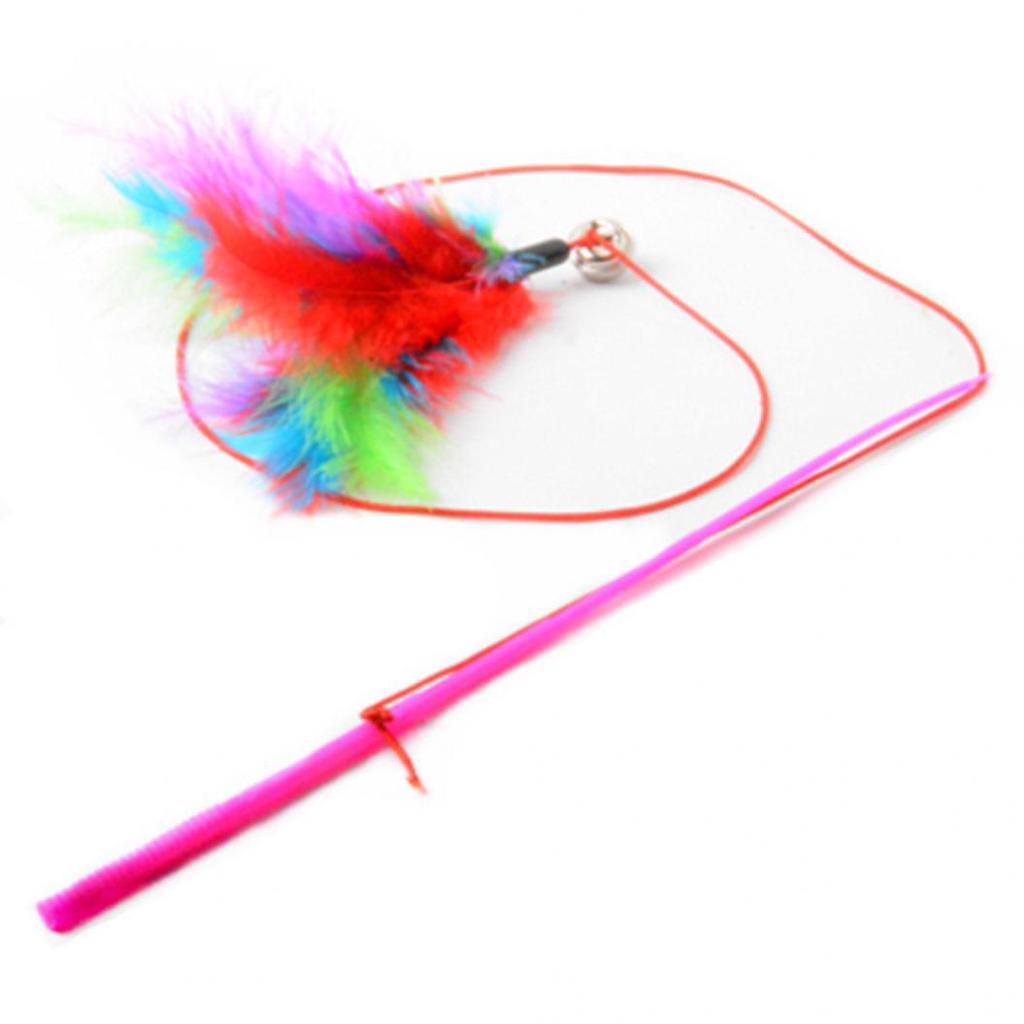 Buy 5Pcs Fishing Rod Colored Feather Elastic Rope Pet Cat Stick Elastic ...