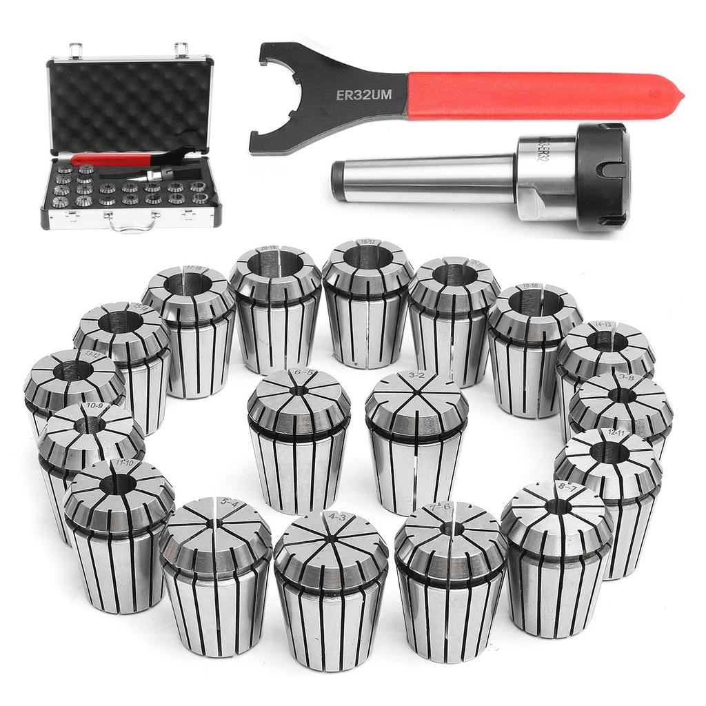 Buy MT3 Shank 18pcs 3-20mm ER32 Collet Chuck Spanner Box Kit for CNC ...