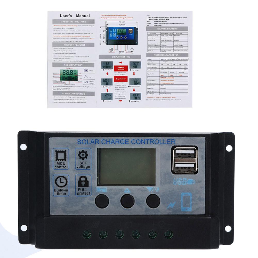 Buy Solar Panel Regulator Charge Controller USB 40A 12V-24V With Dual ...