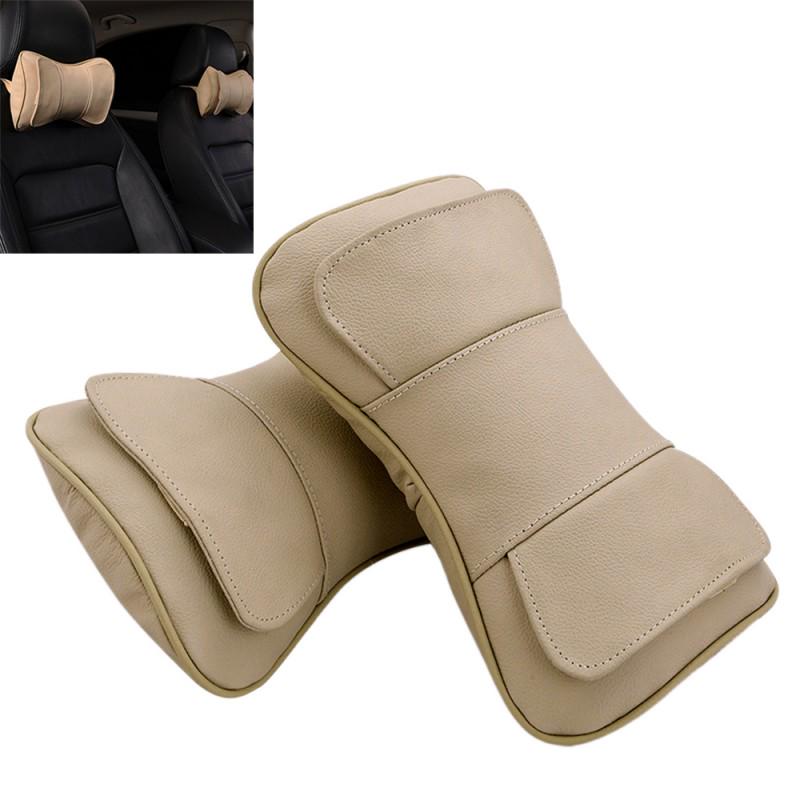 2PCS Genuine Leather Car Seat Neck Rest Headrest Double Layer Pillow ...